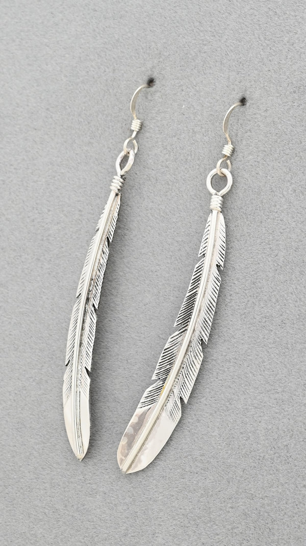 Earrings with Long Feather Dangles by Joe Mace - Long Ago & Far Away
